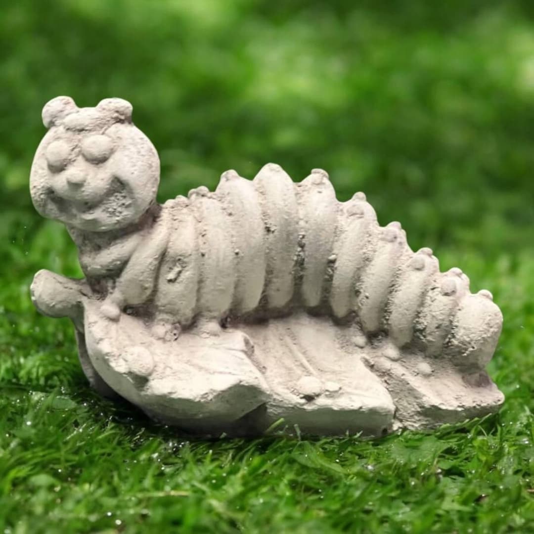 Caterpillar Statue, Cement Figure, Stone Sculpture, Worm on Base, Worm ...