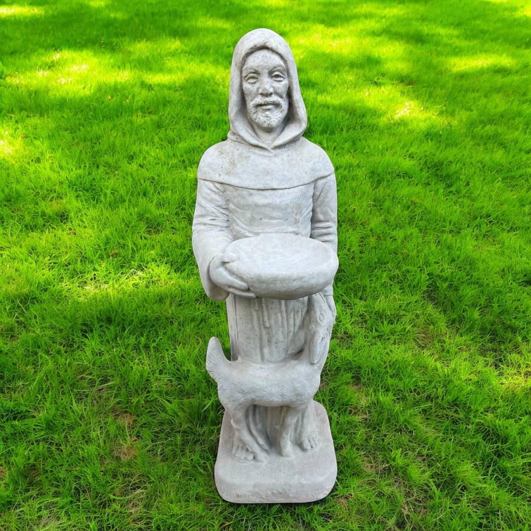 Concrete Monk, Statue for Church, Standing Man, Monk With Dish, Water ...
