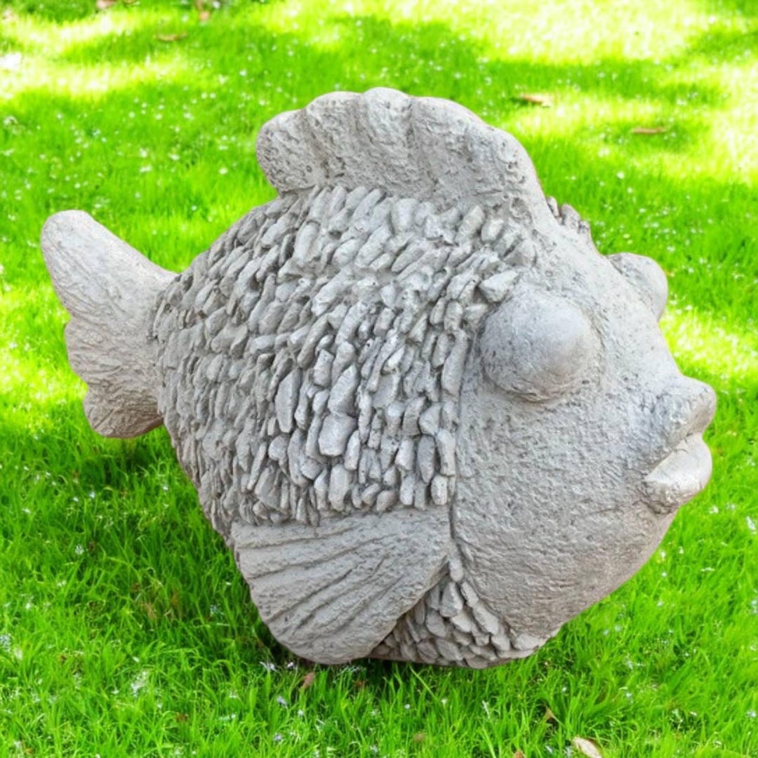 Fish Statue, Stone Fish, Ocean Animal, Blowfish Sculpture, Water Animal ...