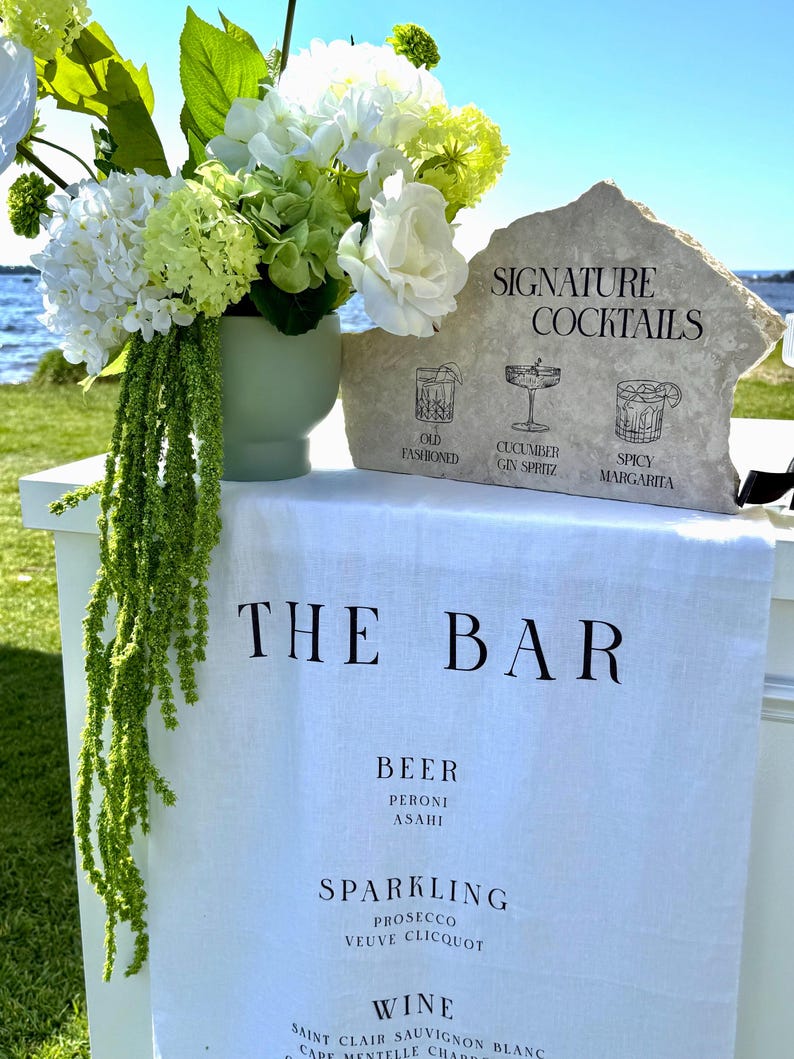 Printed White Linen Bar Sign | Classic Bar Sign | Fabric “THE BAR ...