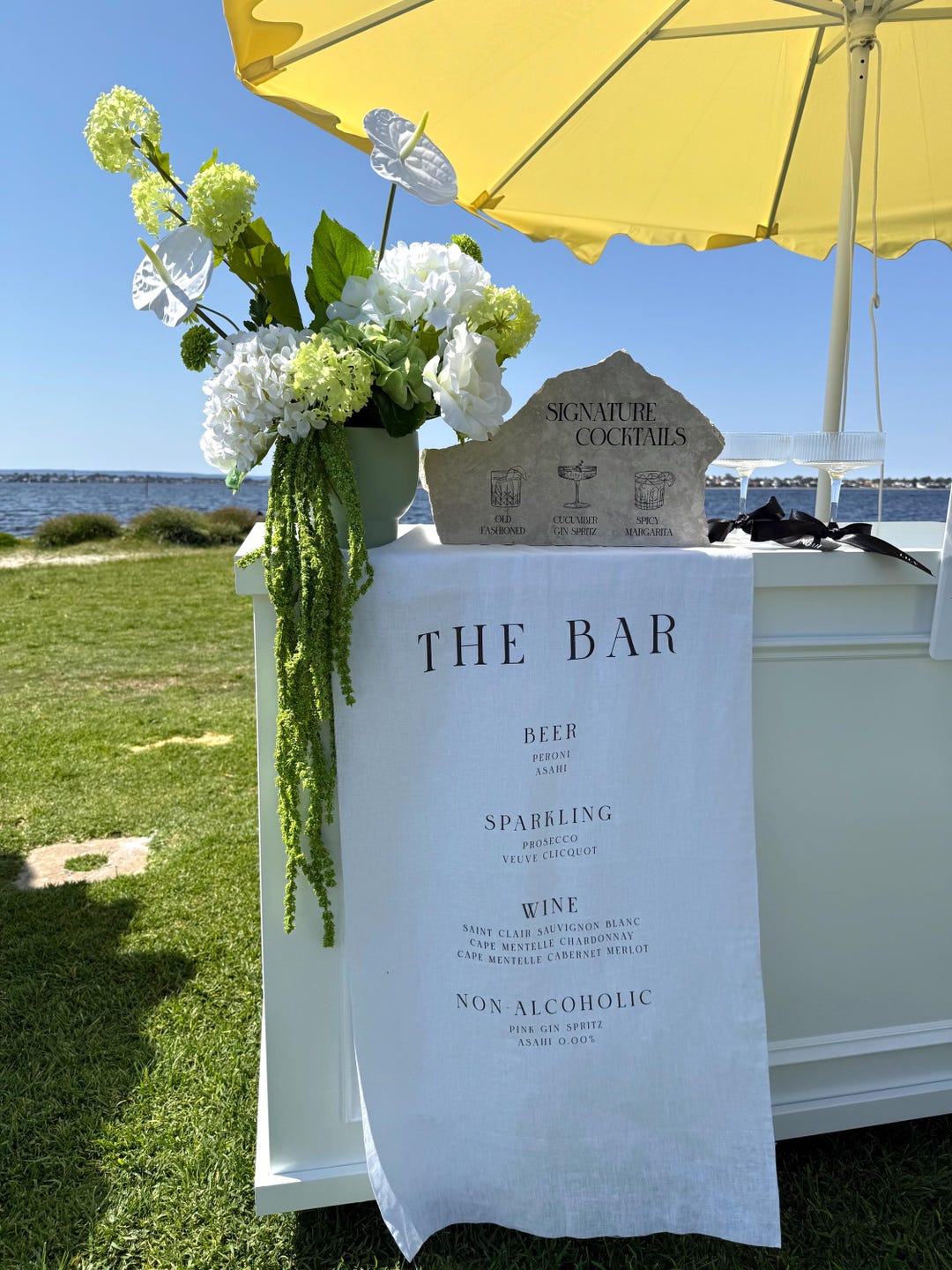 Printed White Linen Bar Sign | Classic Bar Sign | Fabric “THE BAR ...