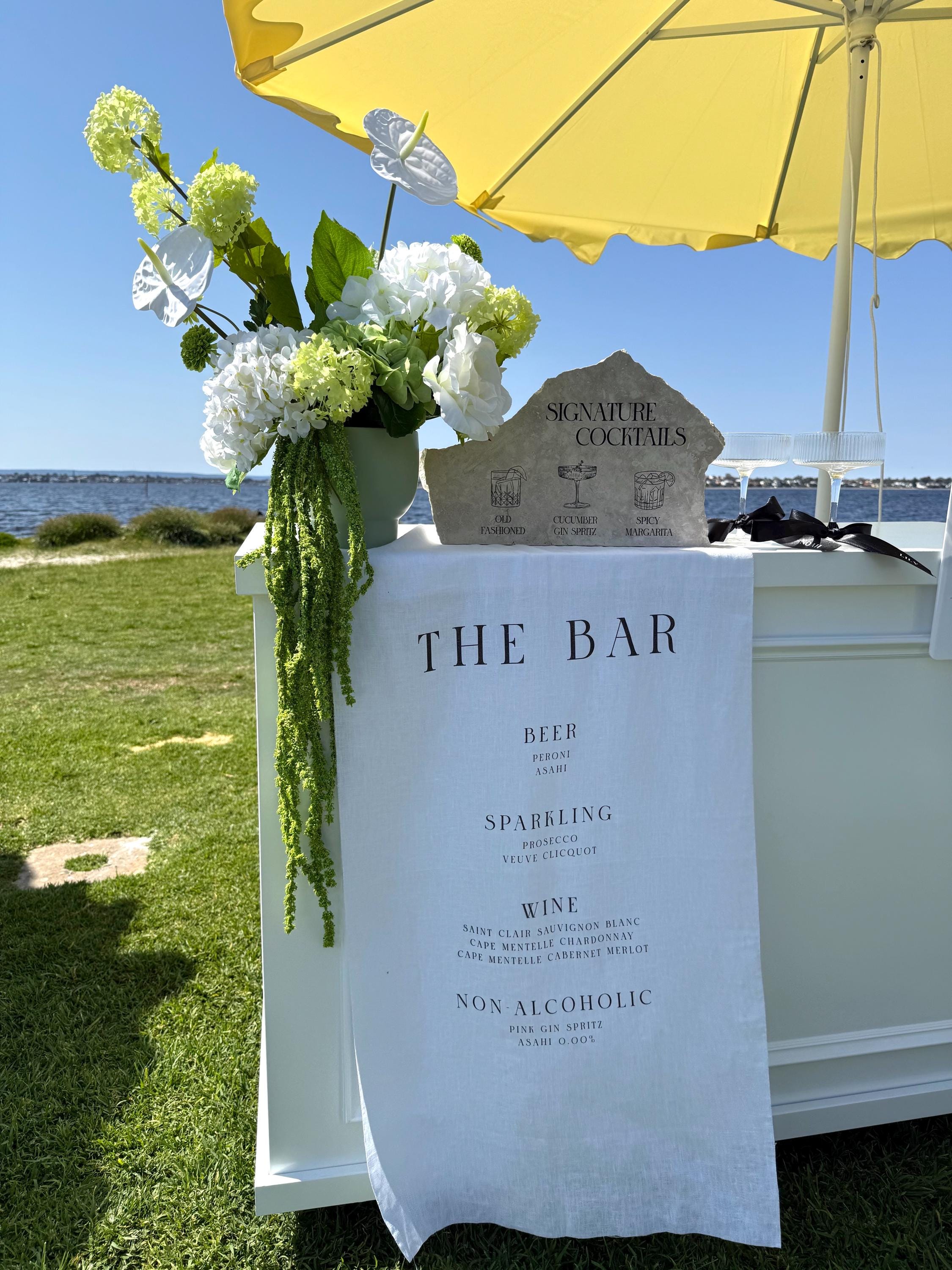 Printed White Linen Bar Sign | Classic Bar Sign | Fabric “THE BAR ...