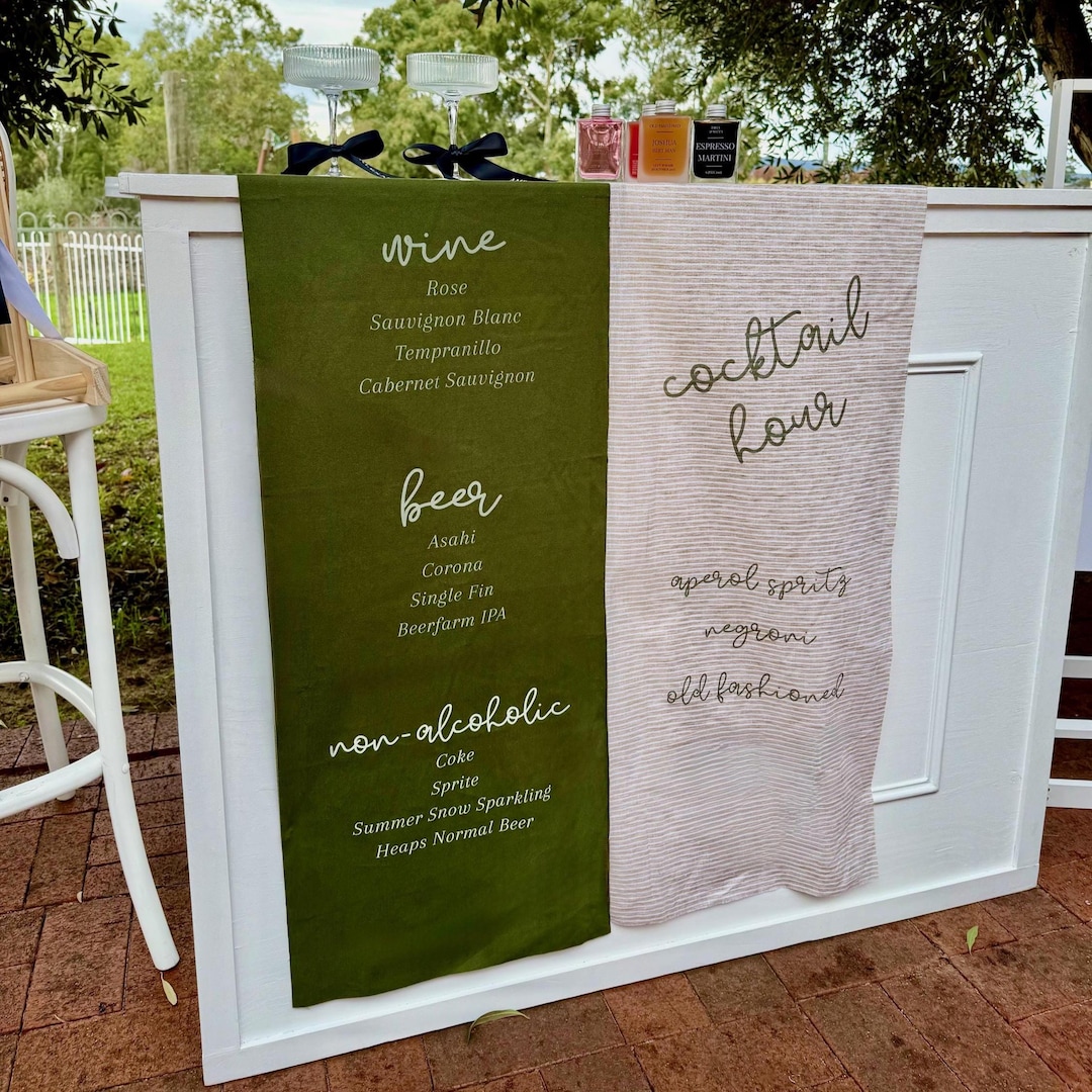 Custom Linen Bar Sign & Signature Cocktail Sign | Fabric Wedding Signs ...