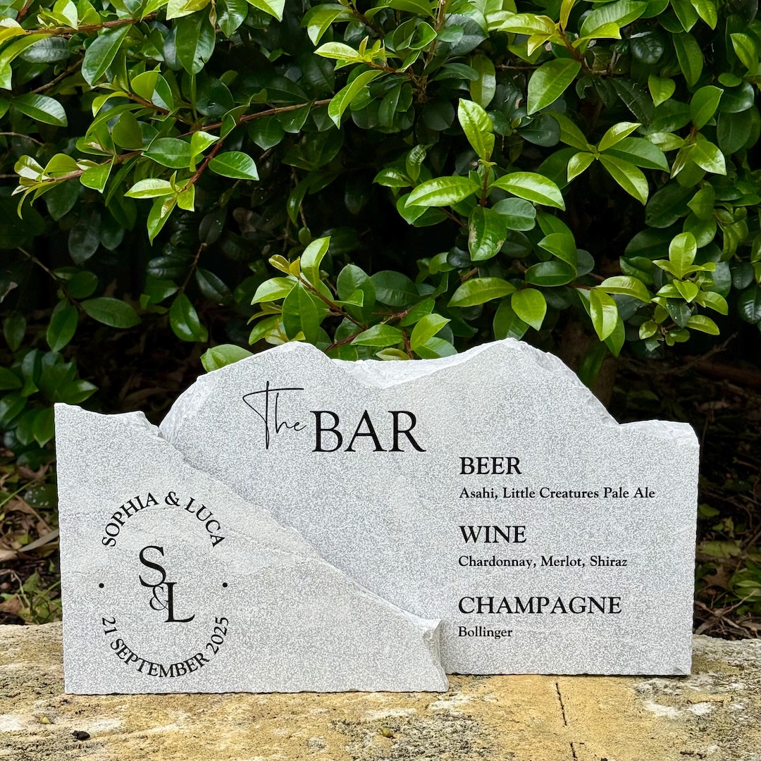 Double Printed Travertine Bar Sign | Monogram Sign for Weddings ...