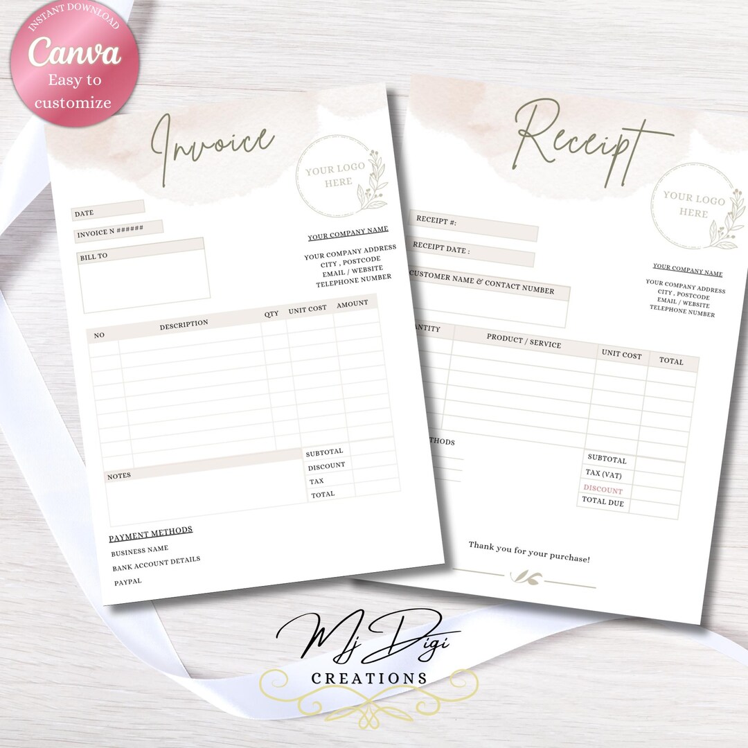 Personalized Invoice & Receipt Template | Instant Digital Download ...