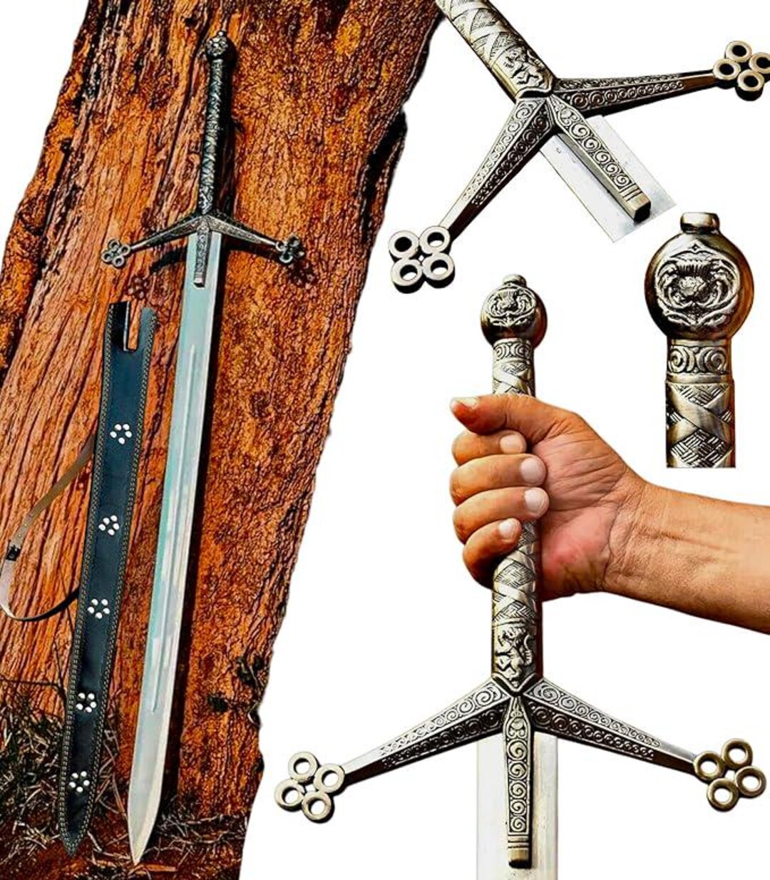 Handmade Viking Scottish Claymore Sword Real 5160 Carbon Steel Brass ...