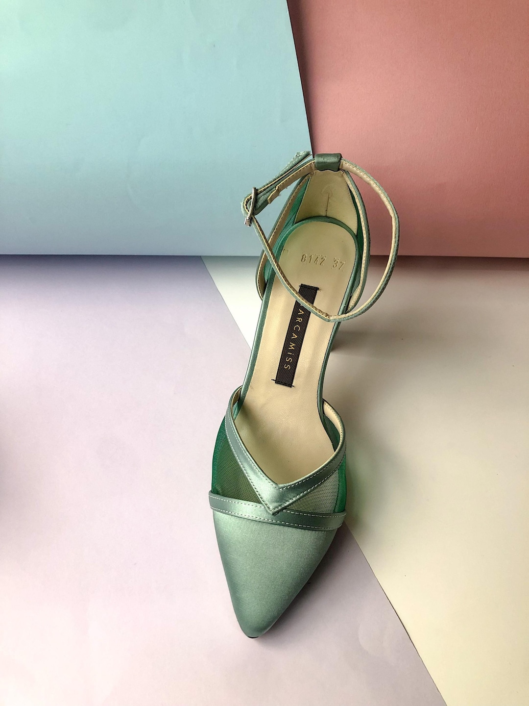 Sage Green Satin Wedding Heels, Elegant Bridal Shoes - Etsy