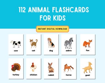 112 Animal Flashcards, Printable Kids Learning Cards, Preschool ...
