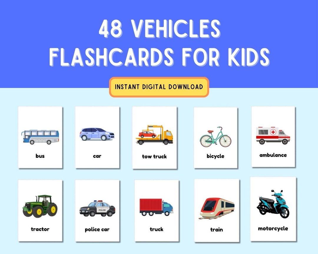 Transportation Flashcards for Kids, Montessori Learning, Toddler ...