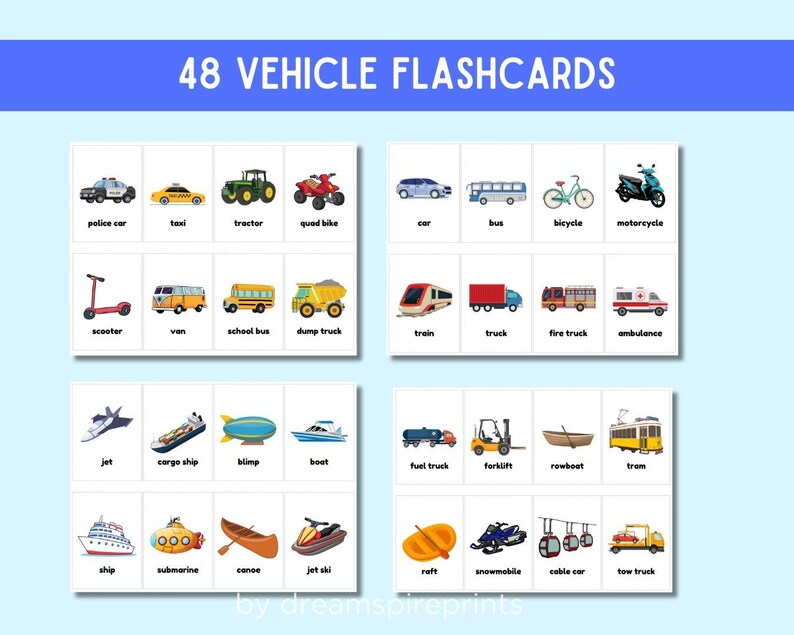 Transportation Flashcards for Kids, Montessori Learning, Toddler ...