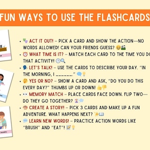 48 Daily Routine Flashcards for Kids, Action Verb Flash Cards, Morning ...