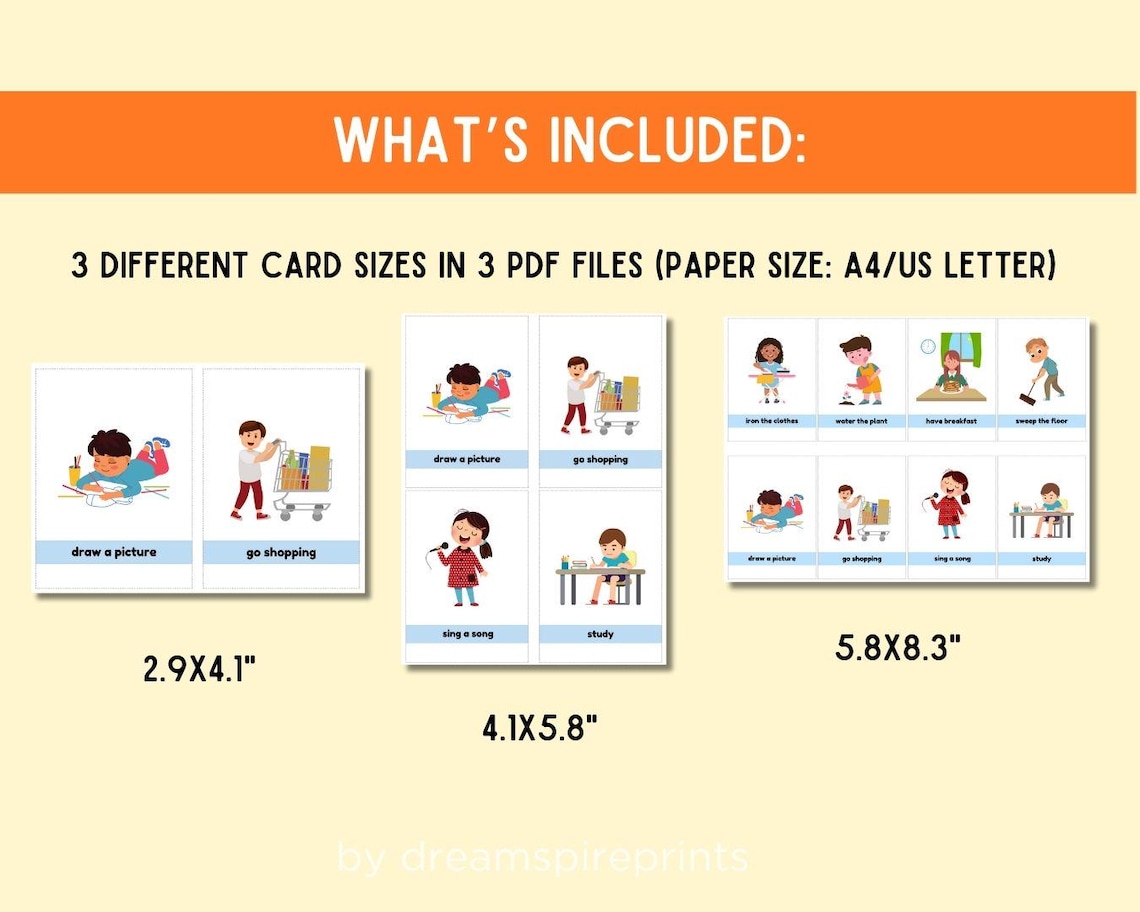 48 Daily Routine Flashcards for Kids, Action Verb Flash Cards, Morning ...