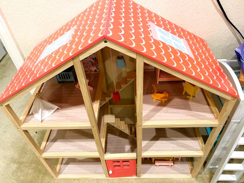 6 Rooms Wooden Doll House for Kids | Dollhouse Miniatures With 30pcs ...