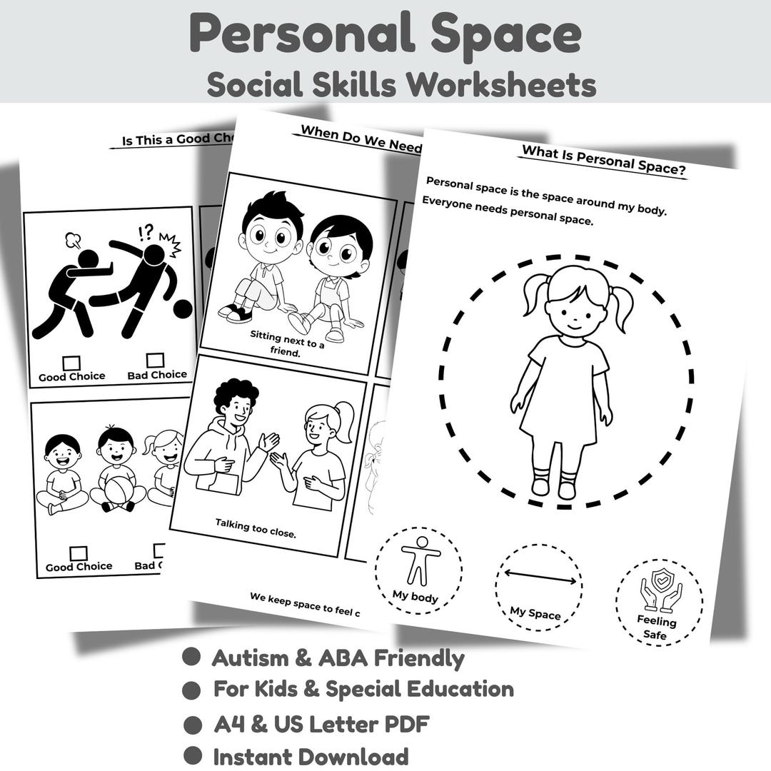 Personal Space Social Skills Worksheets,respecting Space Activities,sel ...