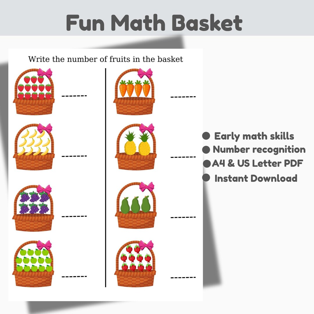 Fruit Counting Worksheet Pdf,printable Preschool Math Activity, Early ...