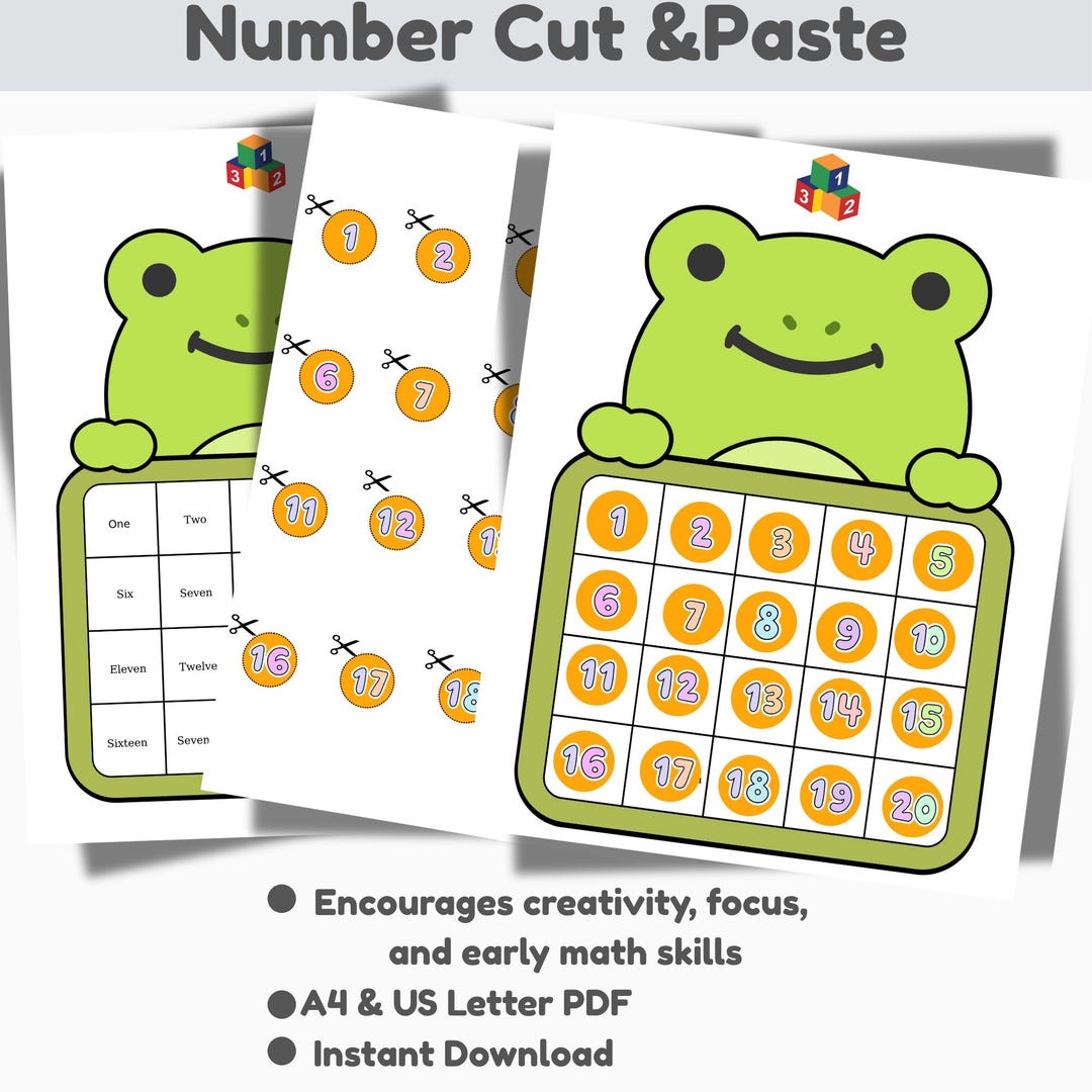 Cute Frog Number Activity Pdf,printable Cut and Paste Worksheet for ...
