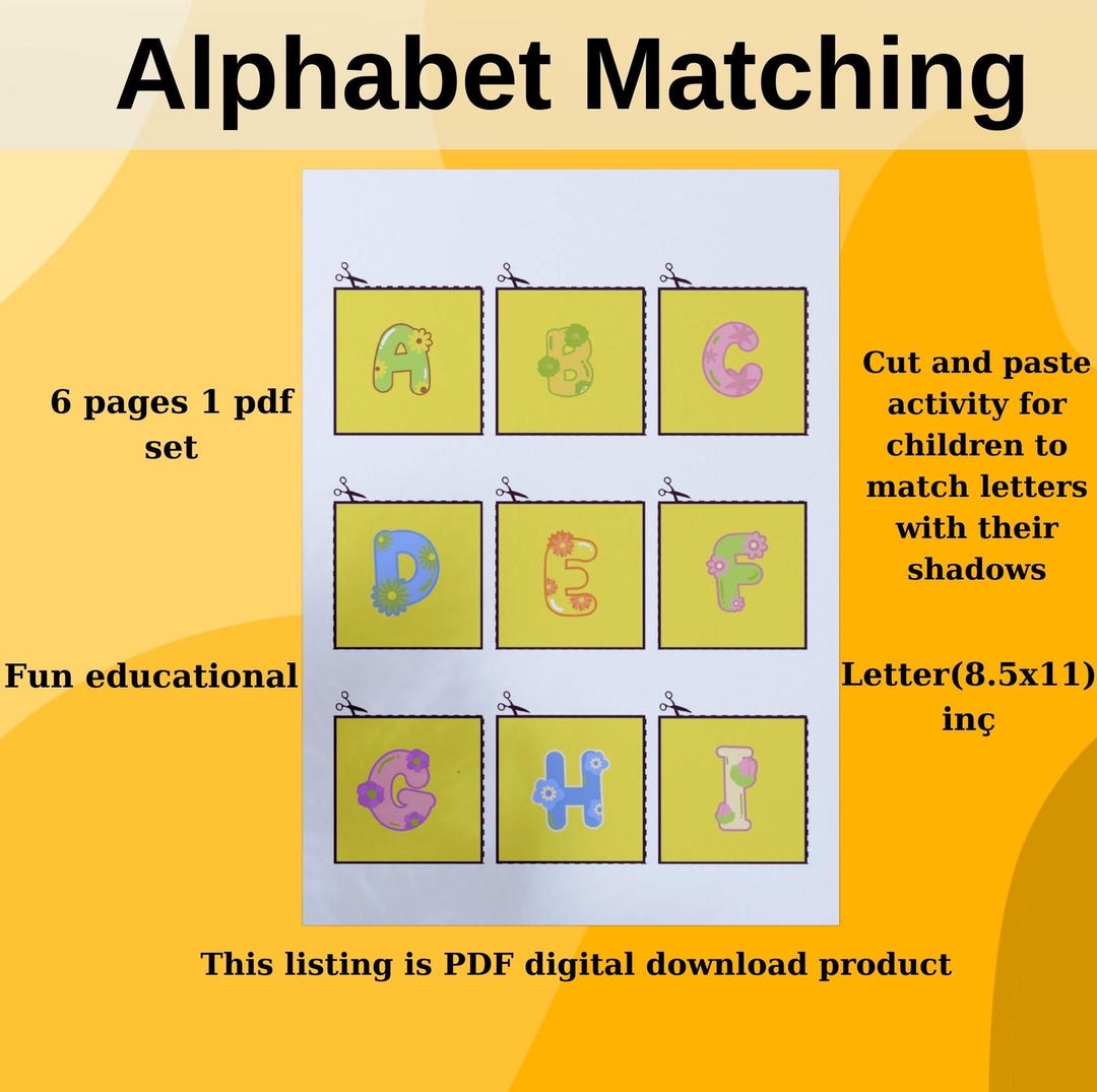 Digital PDF Cut and Paste Activity, Fun Alphabet Matching for Kids ...