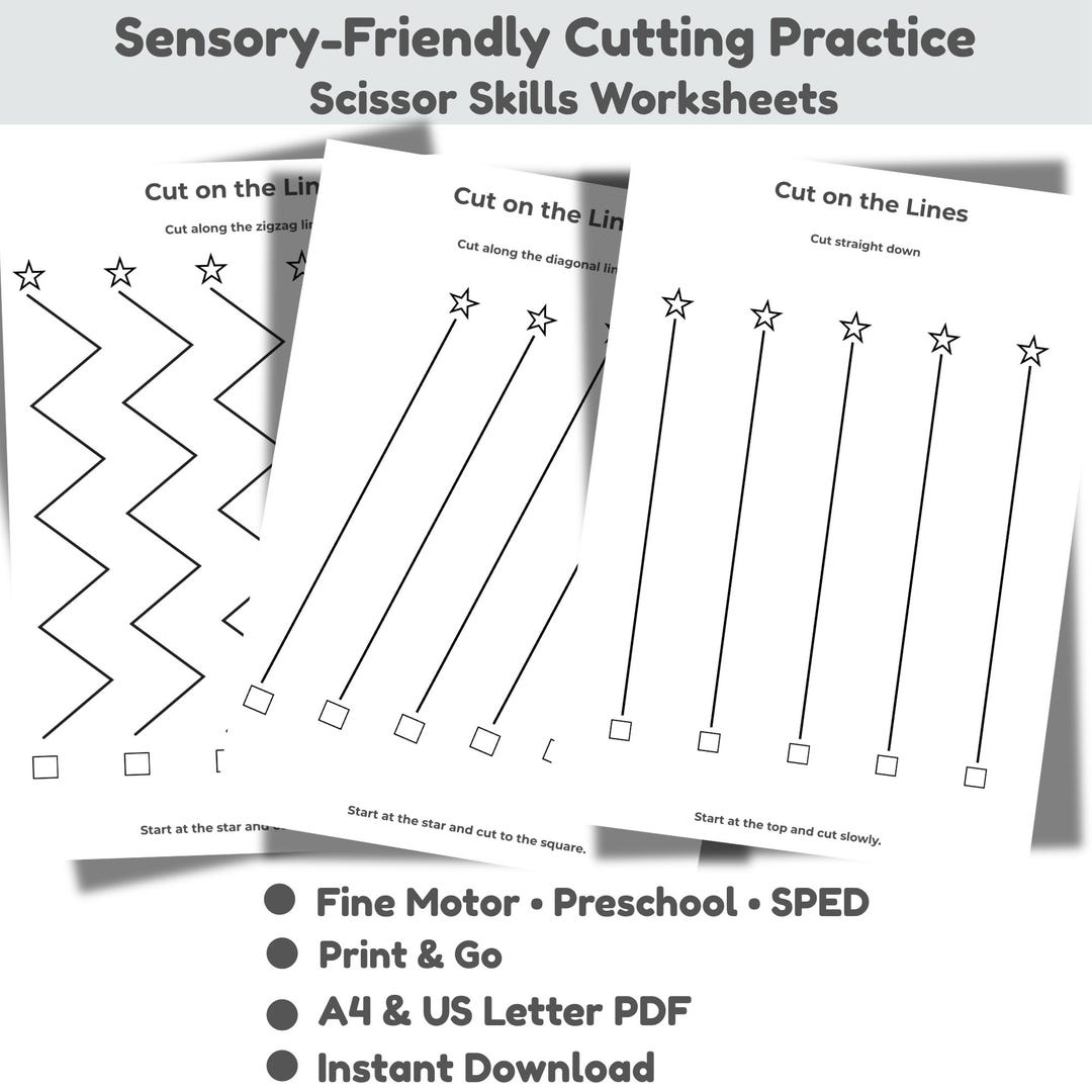 Sensory-friendly Cutting Practice Sheets,scissor Skills Printable,fine ...