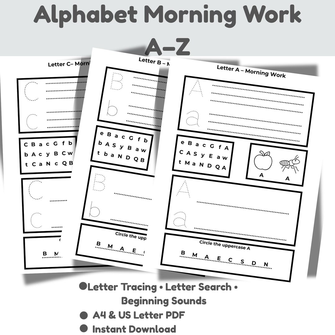Alphabet Morning Work Worksheets A–z,letter Tracing & Letter ...