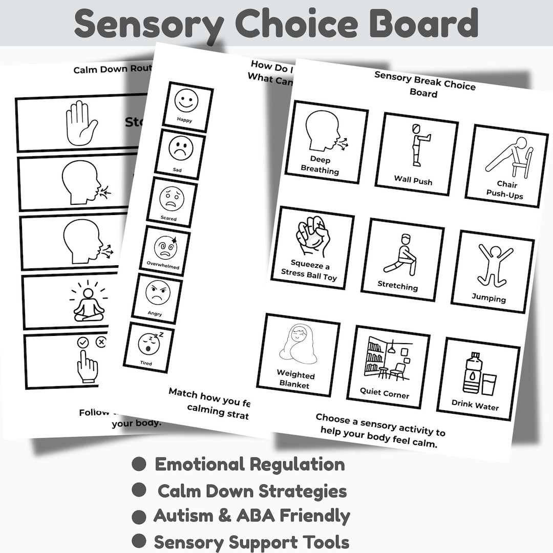 Sensory Choice Board Printable,emotional Regulation & Calm Down ...