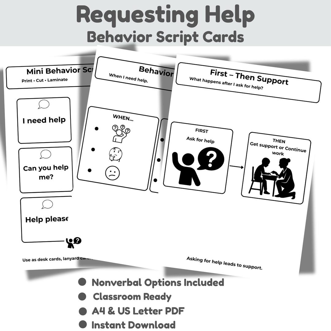 Requesting Help Behavior Script Cards,autism SPED Visual Supports ...