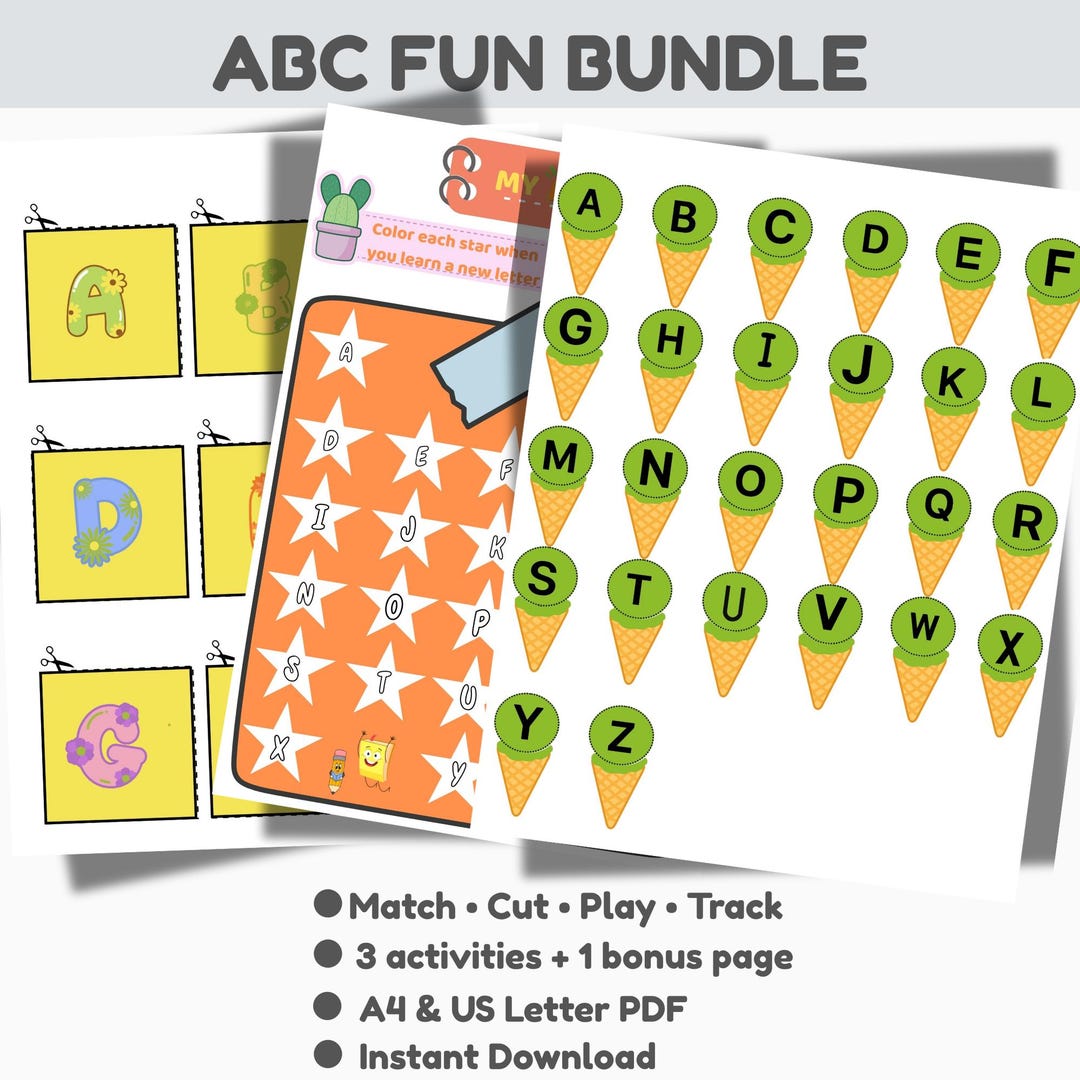 ABC Letter Match and Cut Activity Pack,preschool Alphabet Games,pdf ...