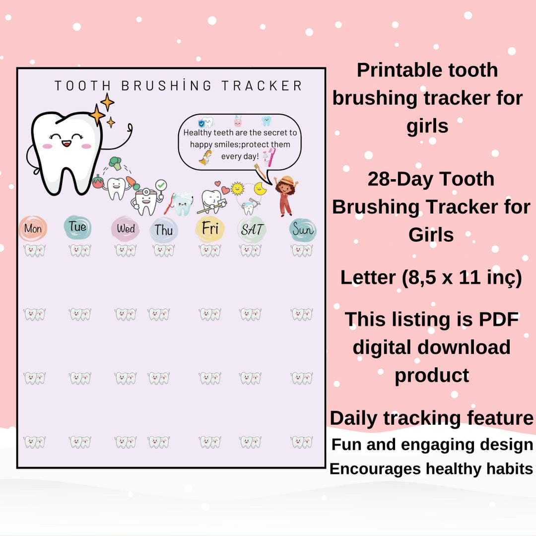 Printable Tooth Brushing Tracker for Girls,tooth Brushing Habit ...