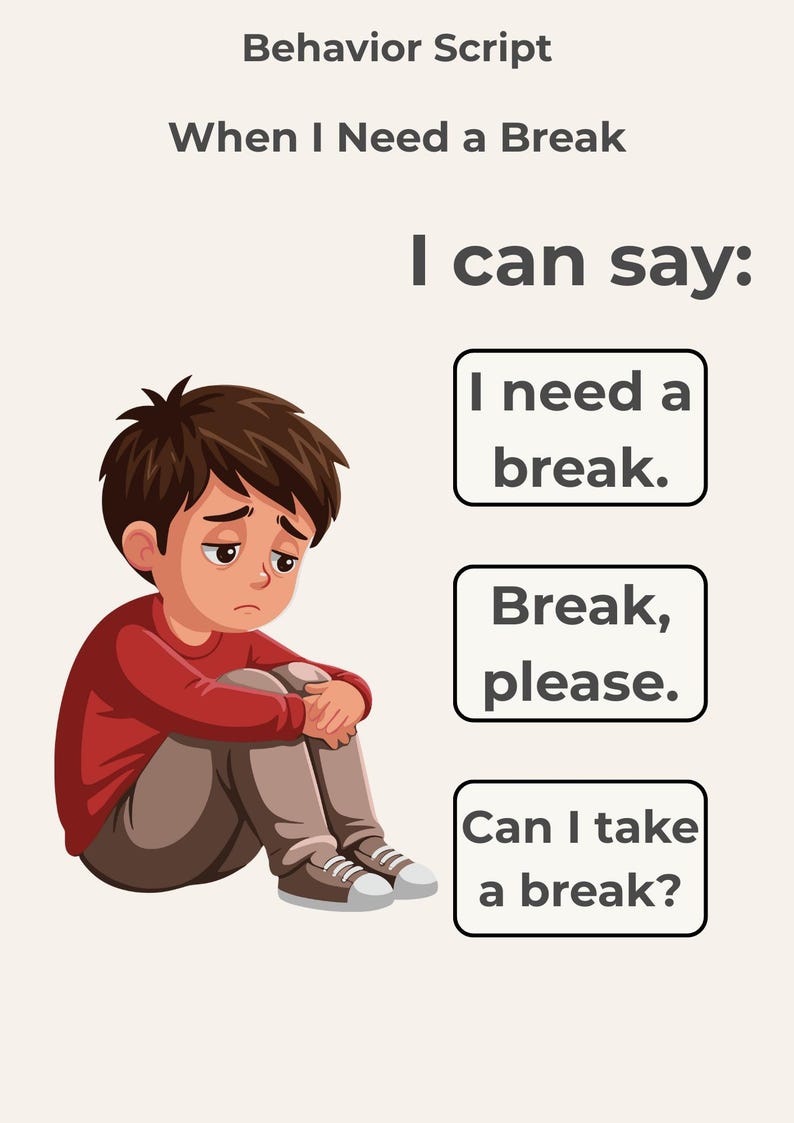 Requesting a Break Behavior Script Cards,autism & SPED Visual Supports ...