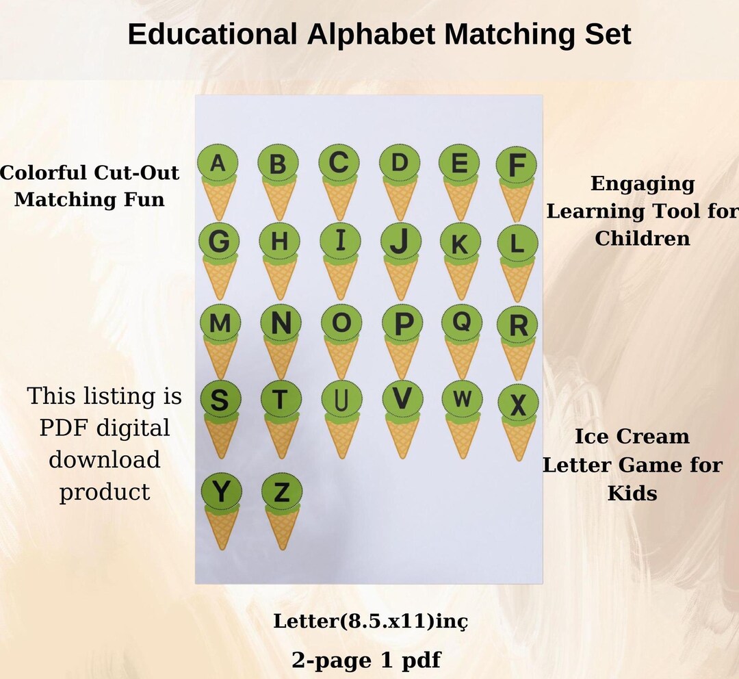 Educational Alphabet Matching Set, Ice Cream Uppercase Lowercase ...