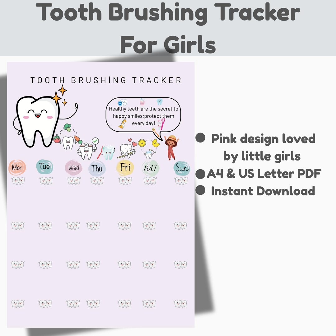 Girls Tooth Brushing Tracker PDF – 28-day Habit Chart for Kids 3-8 ...