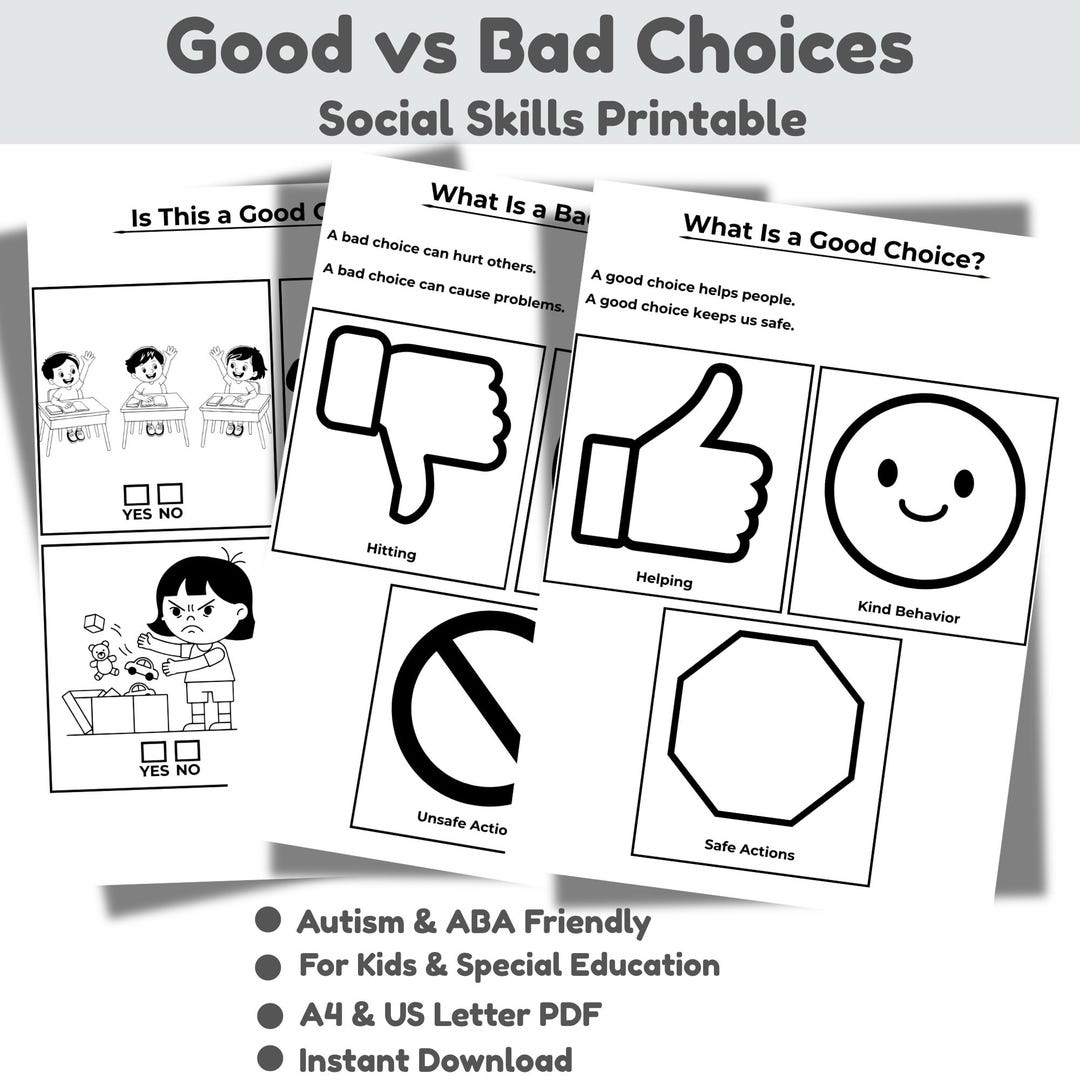 Good Choices Vs Bad Choices Social Skills Worksheets,sel Behavior ...