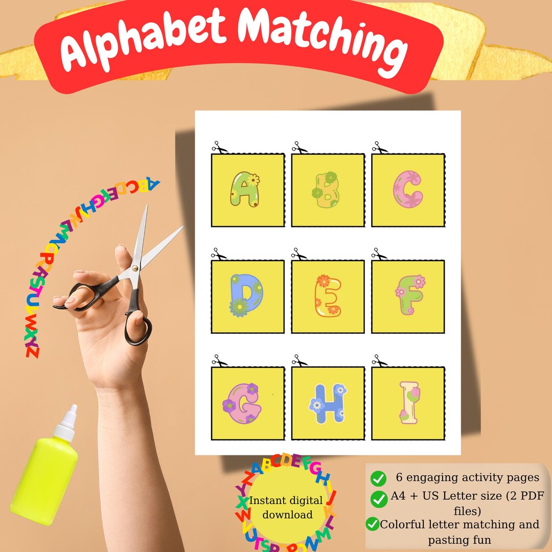 Letter Matching Cut and Paste Activity,educational Alphabet Printable ...