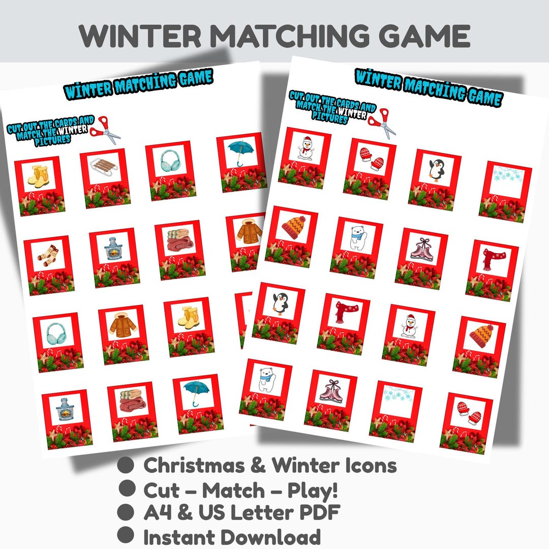 Christmas Winter Matching Game,printable Memory Cards for Kids,holiday ...