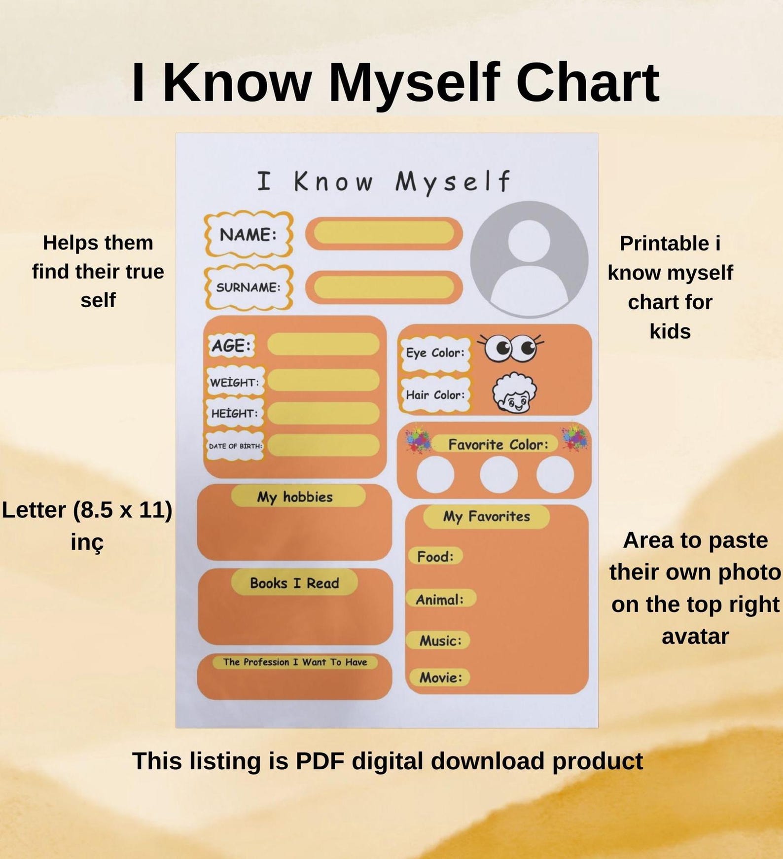 Printable I Know Myself Chart for Kids,self-identification Guide for ...