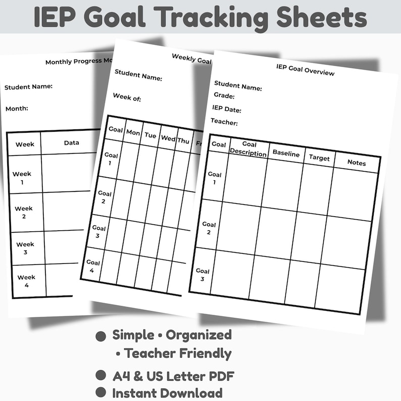 IEP Goal Tracking Sheets,special Education Progress Monitoring,editable ...
