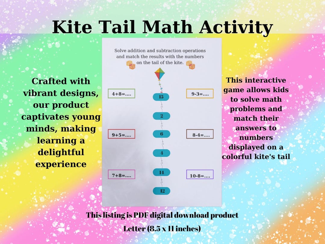 Digital PDF Math Game for Kids, Addition and Subtraction Matching ...