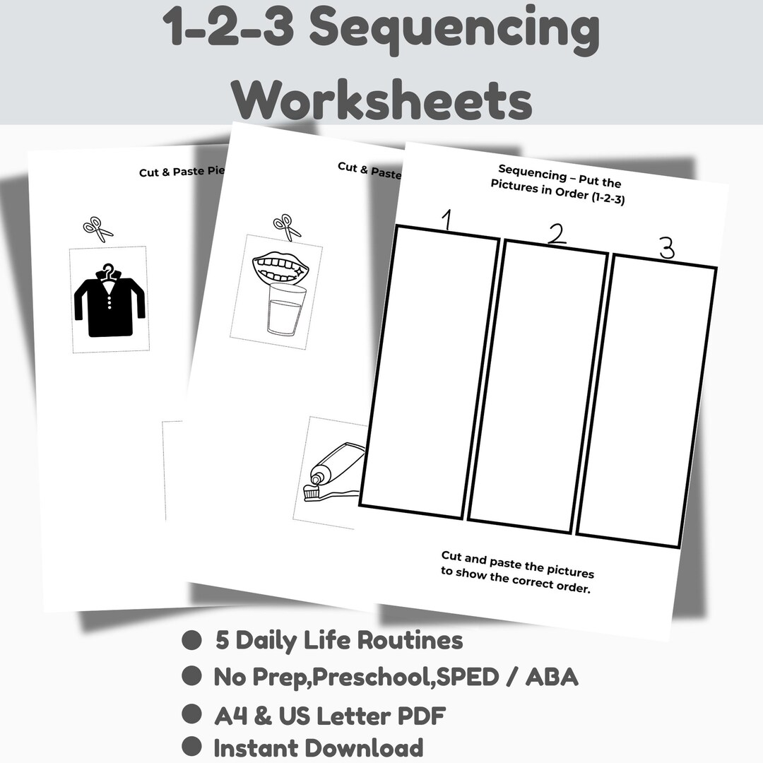 Sequencing Worksheets for Kids,1-2-3 Cut and Paste Daily Life Skills ...