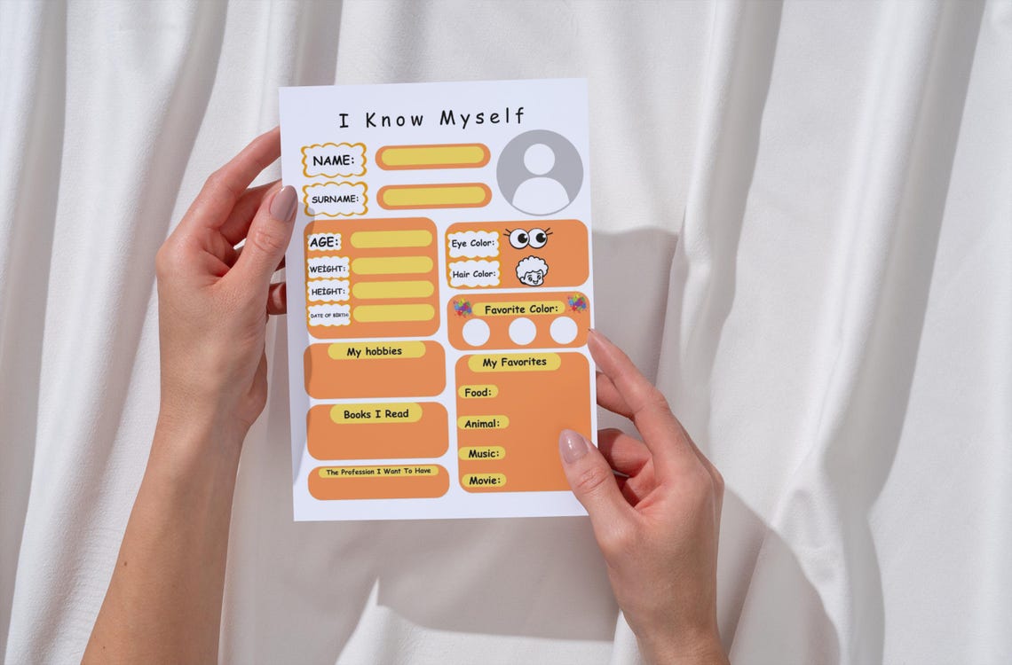 Printable I Know Myself Chart for Kids,self-identification Guide for ...