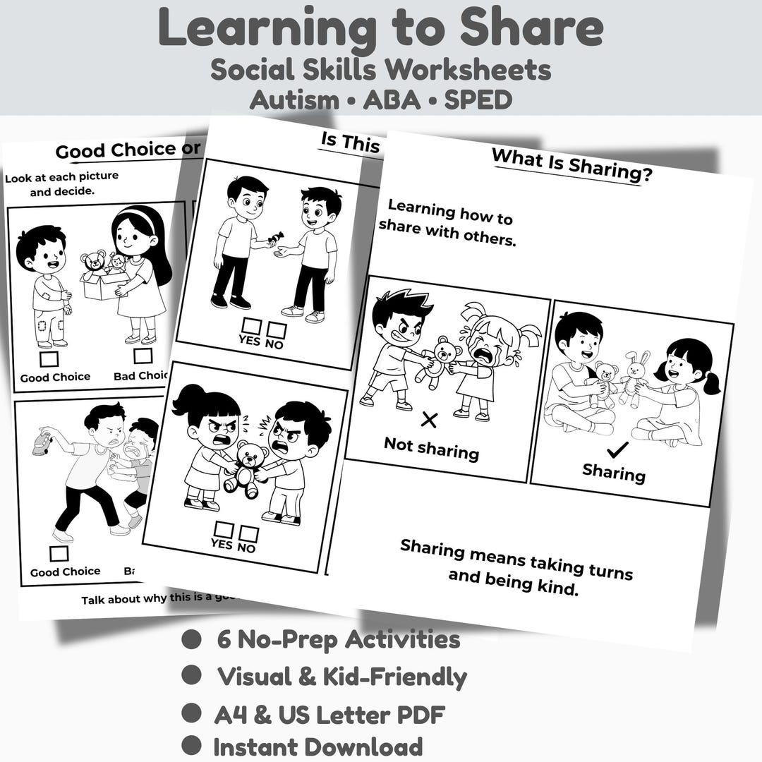Sharing Social Skills Worksheets,good Vs Bad Choices,social Emotional ...