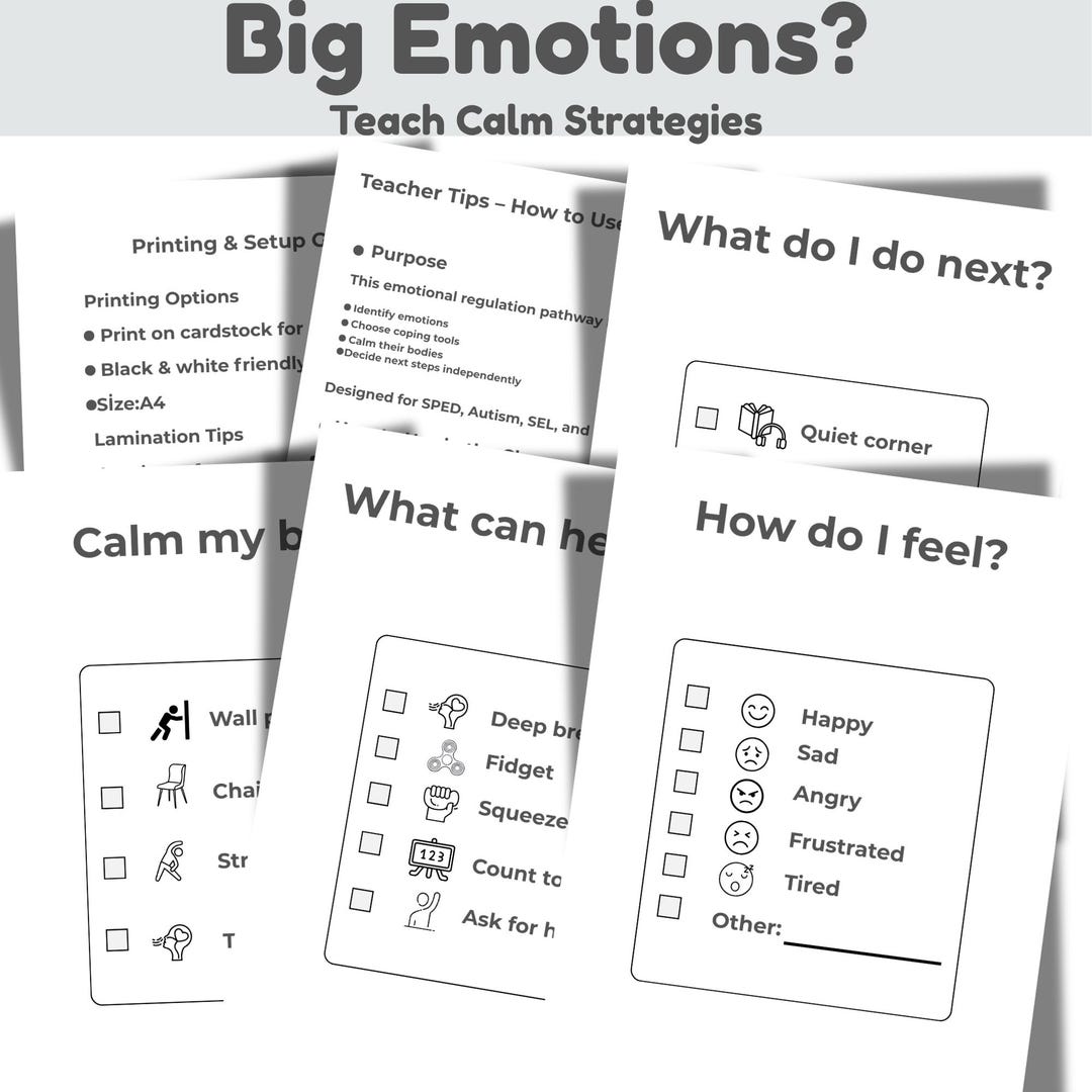 Calm Down Visual Cards for Kids, Emotional Regulation Support, Autism ...