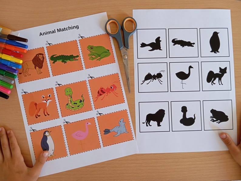 Animal Shadow Matching Game for Kids, Cut and Paste PDF Activity ...