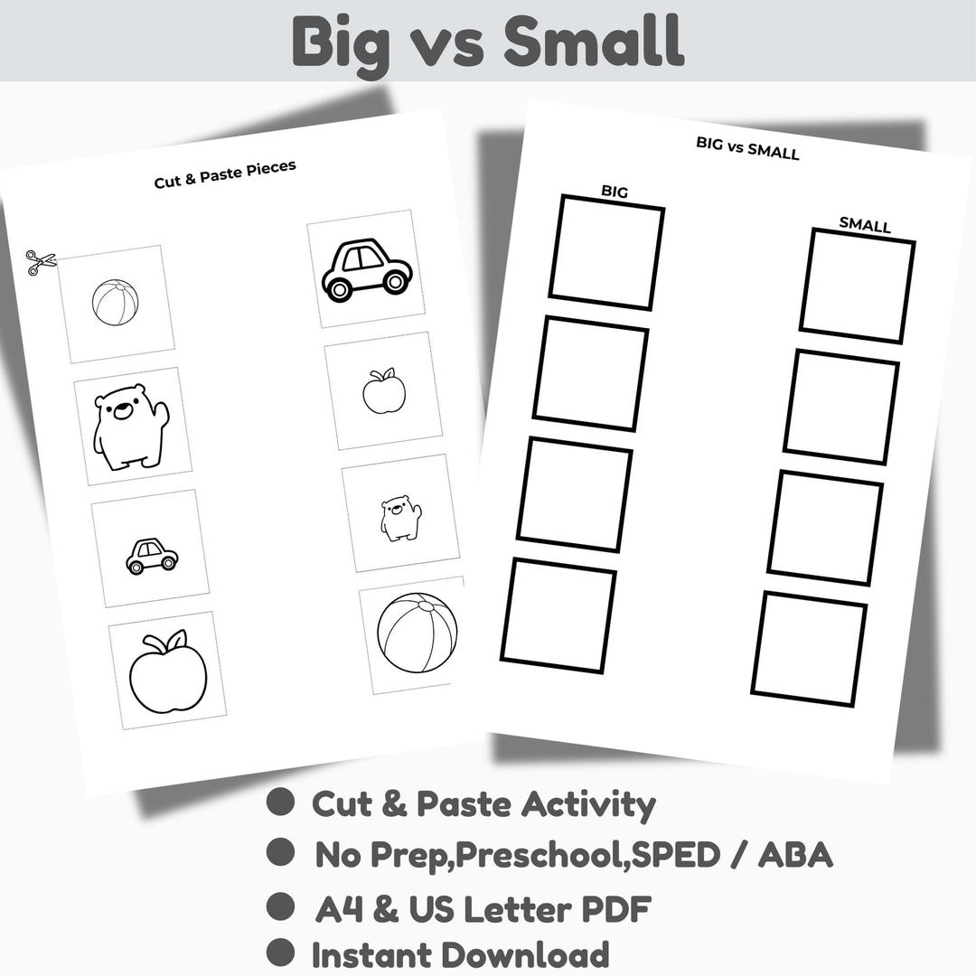 Big Vs Small Worksheets,size Comparison Activities for Preschool ...