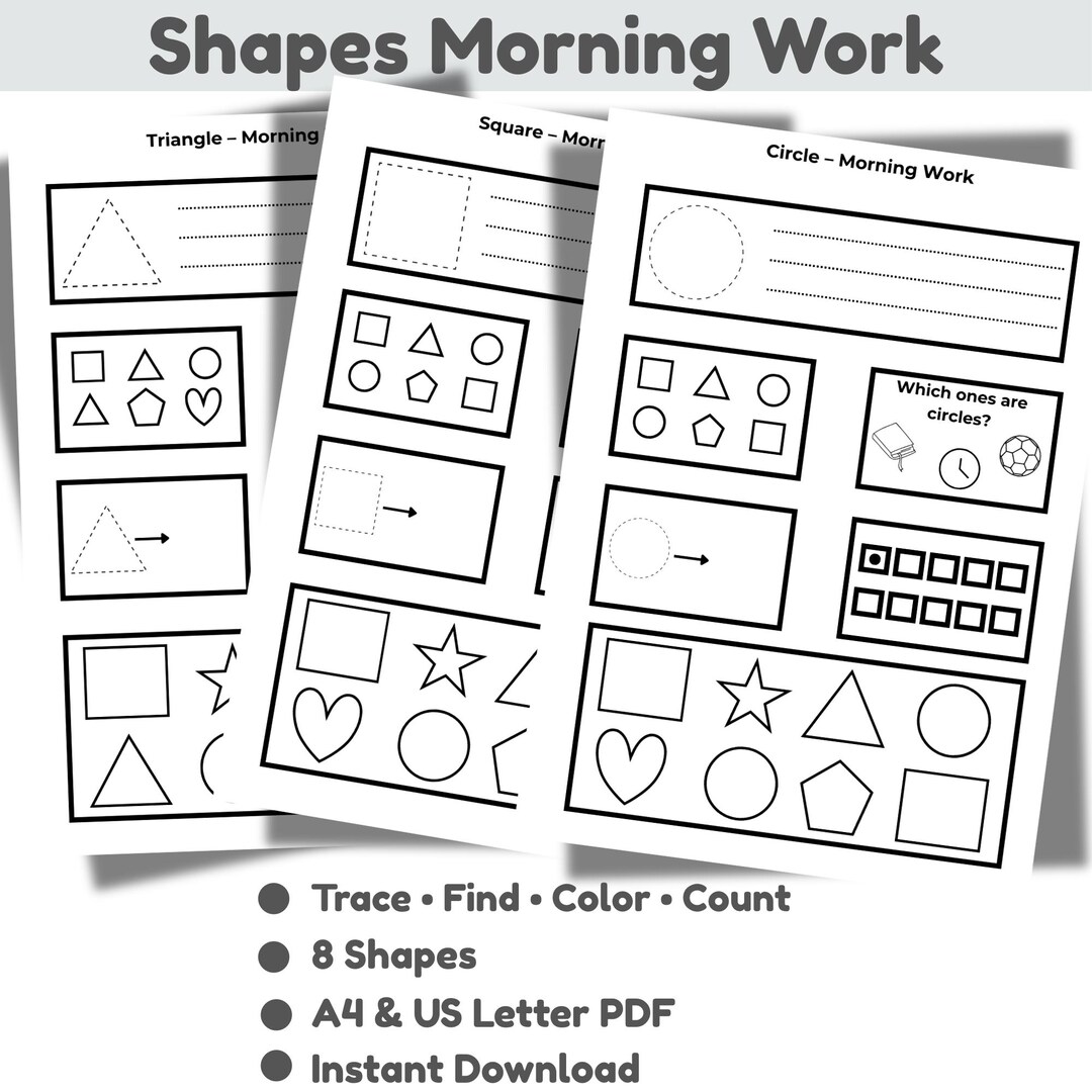 Shapes Morning Work Worksheets,shape Tracing, Find & Color,preschool ...
