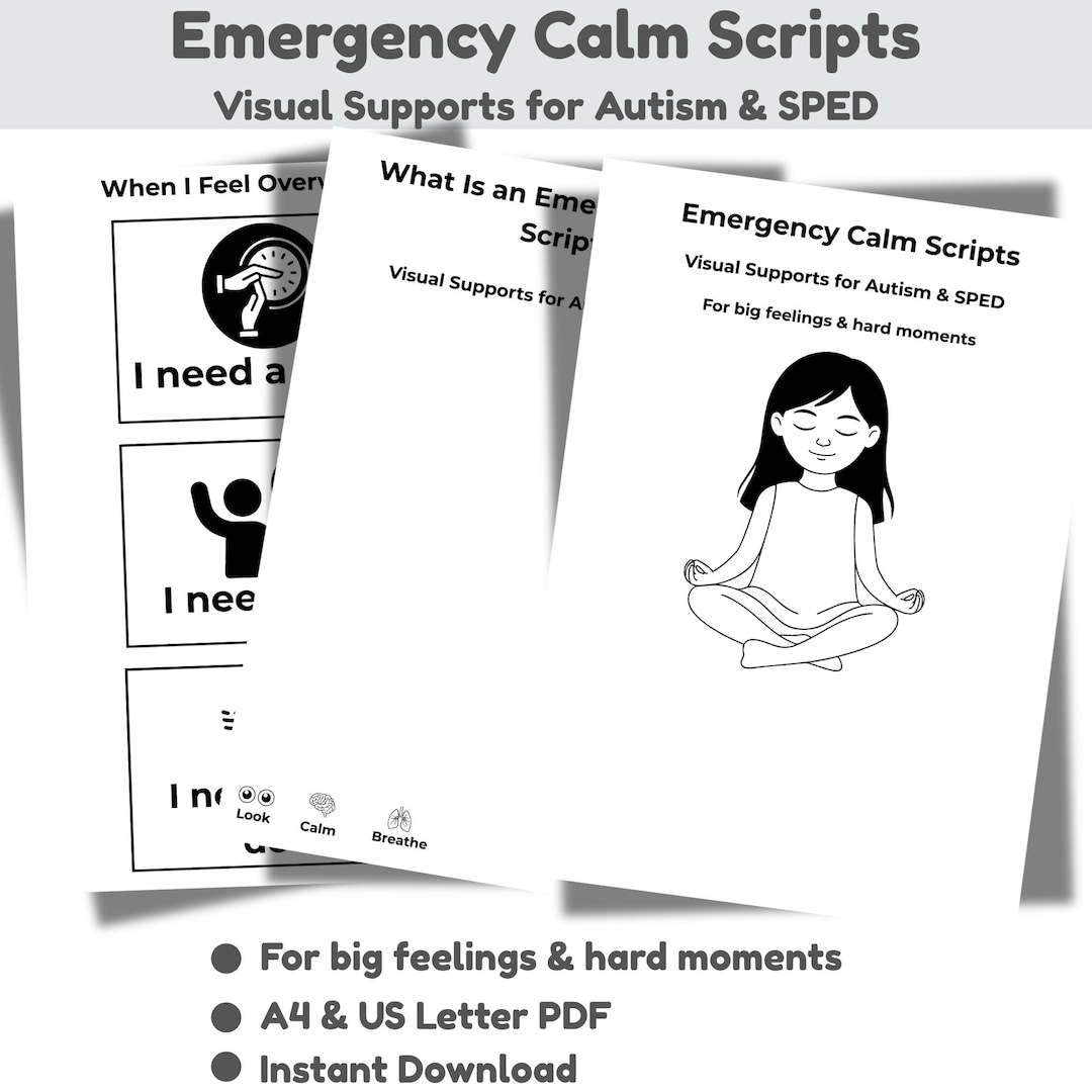 Emergency Calm Scripts for Autism & Sped,visual Calm Down Cards ...
