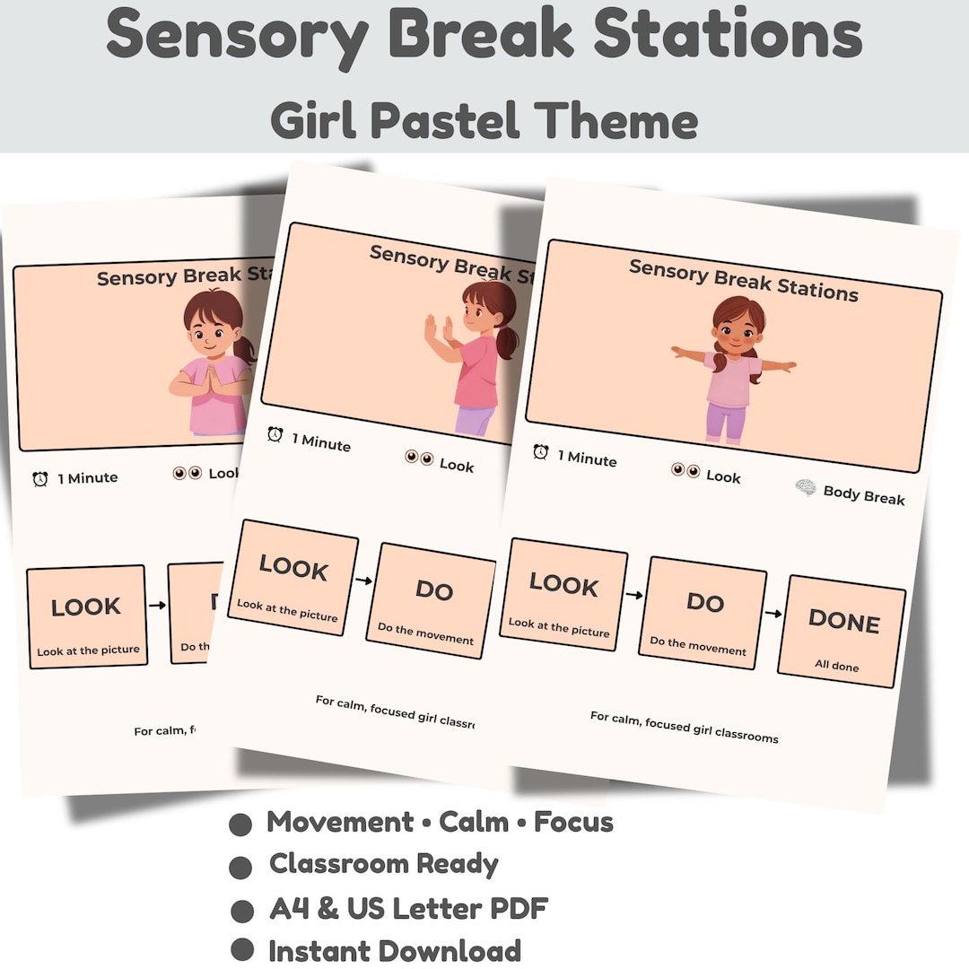 Sensory Break Stations for Kids,girl Pastel Theme,classroom Movement ...