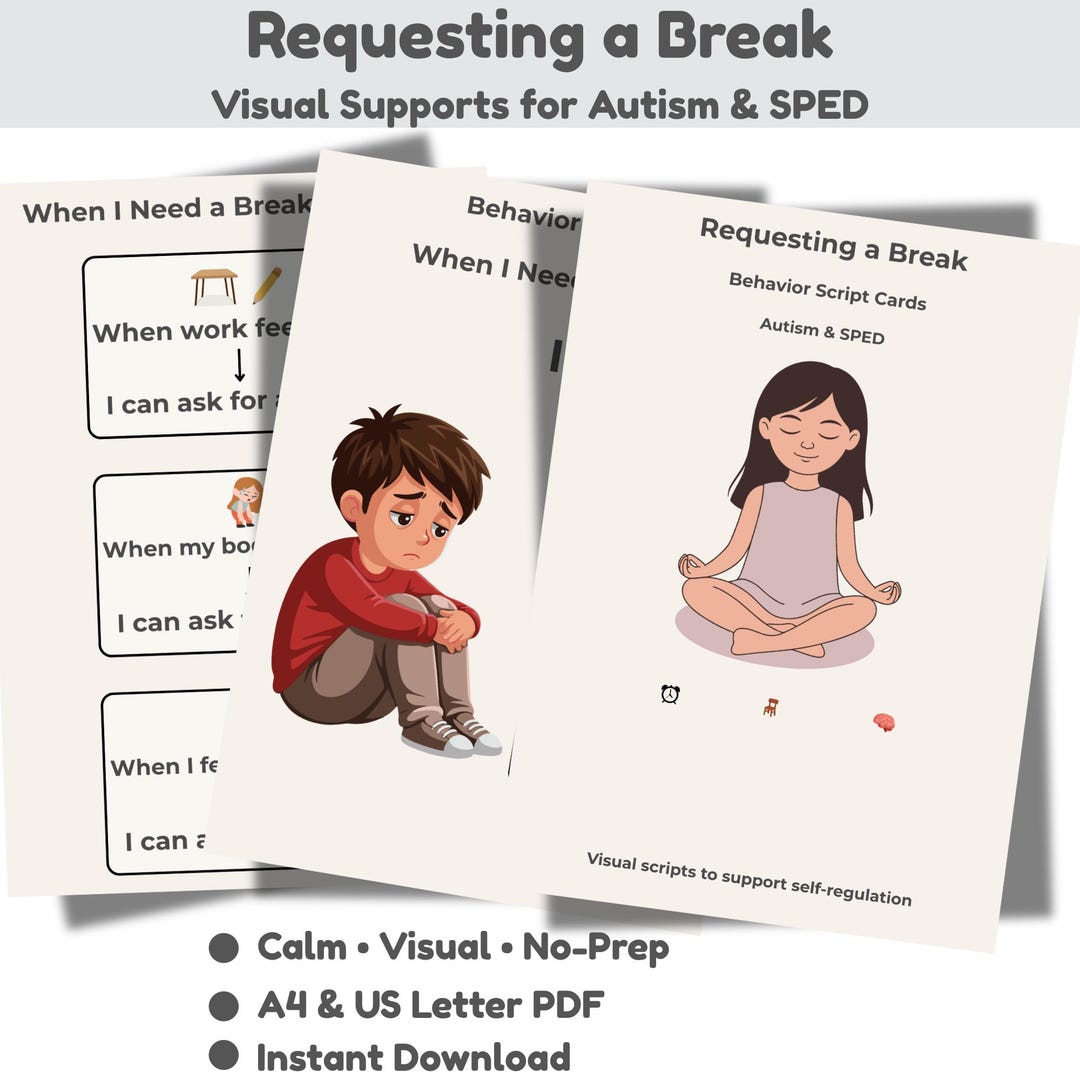 Requesting a Break Behavior Script Cards,autism & SPED Visual Supports ...