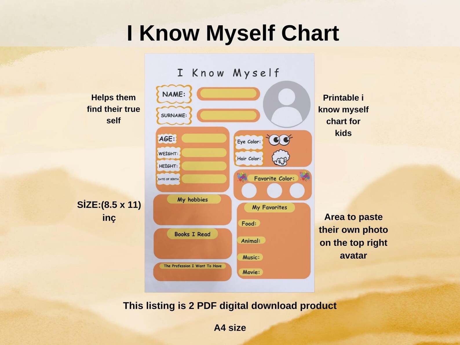 Printable I Know Myself Chart for Kids,self-identification Guide for ...