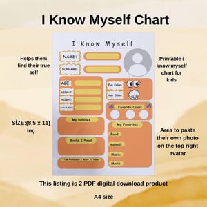 Printable I Know Myself Chart for Kids,self-identification Guide for ...