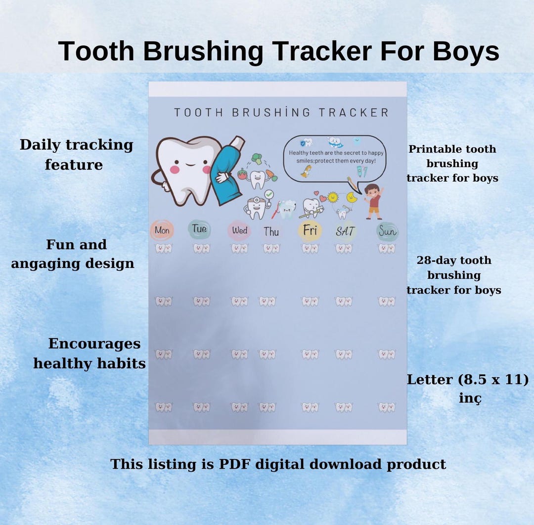 Printable Tooth Brushing Tracker for Boys,tooth Brushing Habit Building ...