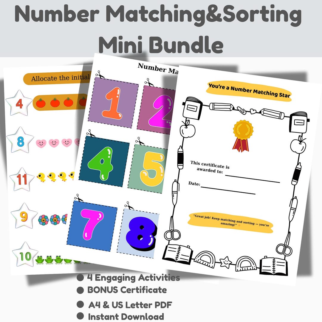 Number Matching & Sorting Printable Bundle,preschool Math Worksheets ...